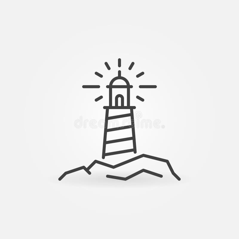 Lighthouse on the Rocks Outline Vector Concept Icon Stock Vector ...