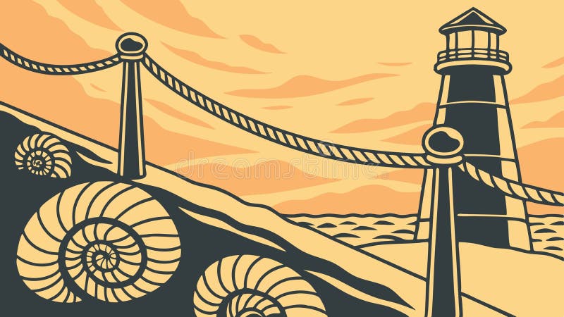 Lighthouse with Rope and Shell, Nautical Coastal Vector Design, Vector ...