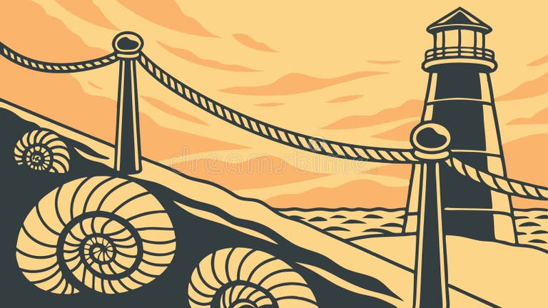 Lighthouse with Rope and Shell, Nautical Coastal Vector Design, Vector ...