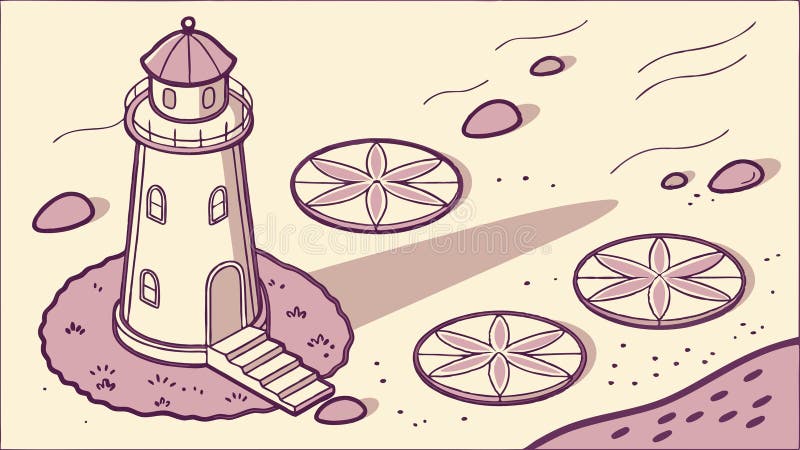 Lighthouse on Sandy Beach with Abstract Geometric Patterns, Vector ...