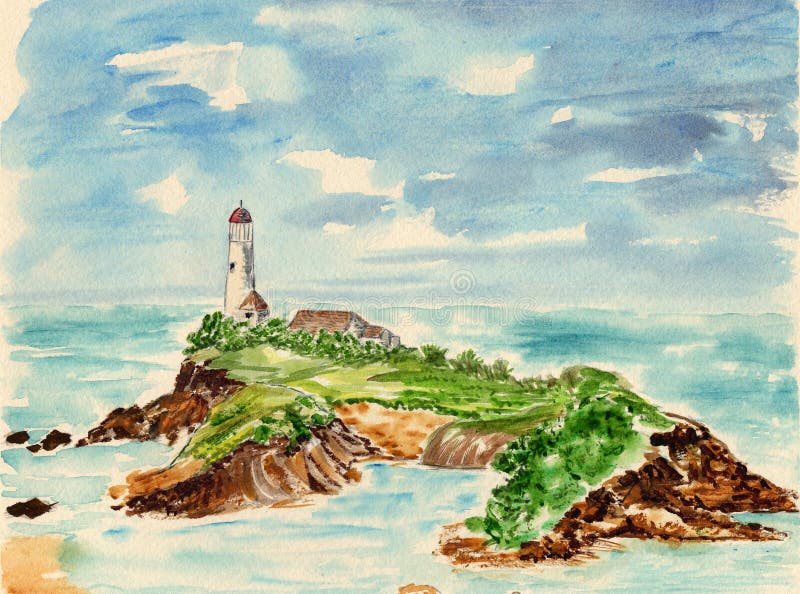 Lighthouse Scene stock illustration. Illustration of artistic - 66251246