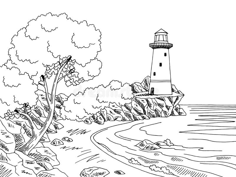 Zentangle Lighthouse on Sea Shore Stock Vector - Illustration of design ...