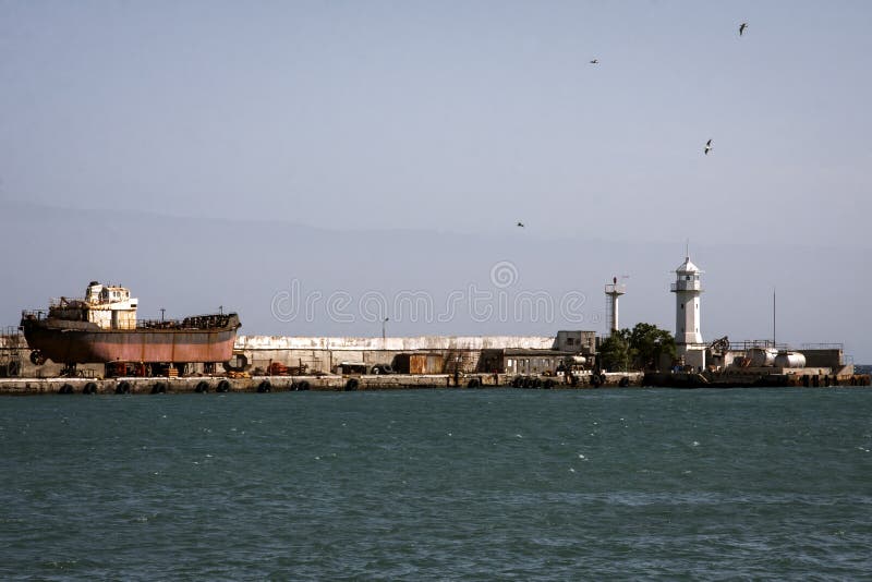 Lighthouse in the Sea, Ship Stock Image - Image of nautical, seascape ...