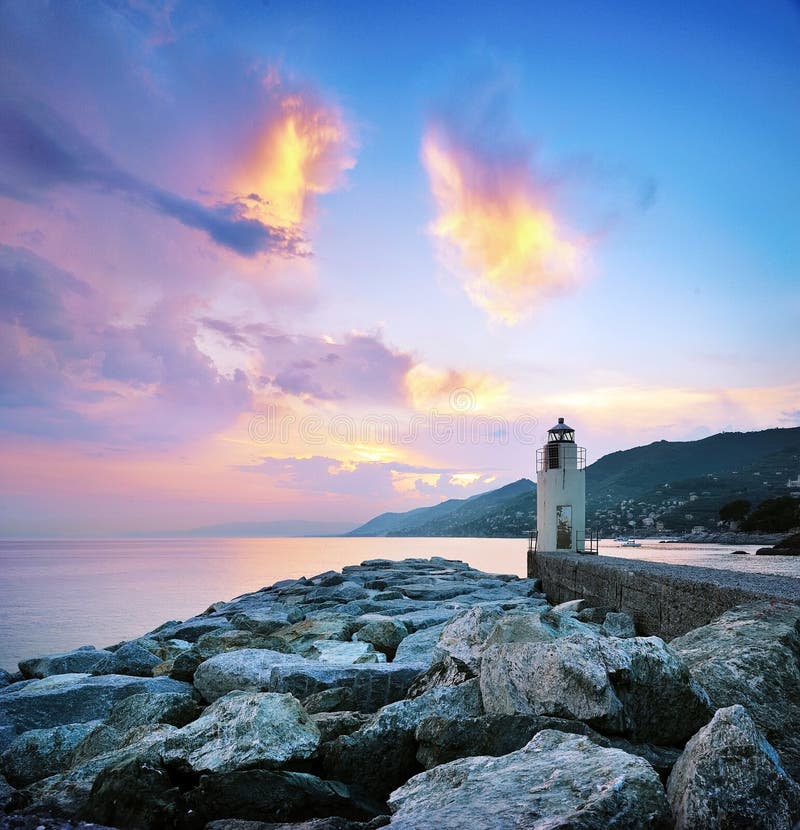 Lighthouse stock image. Image of silhouette, pink, breakwater - 57905841