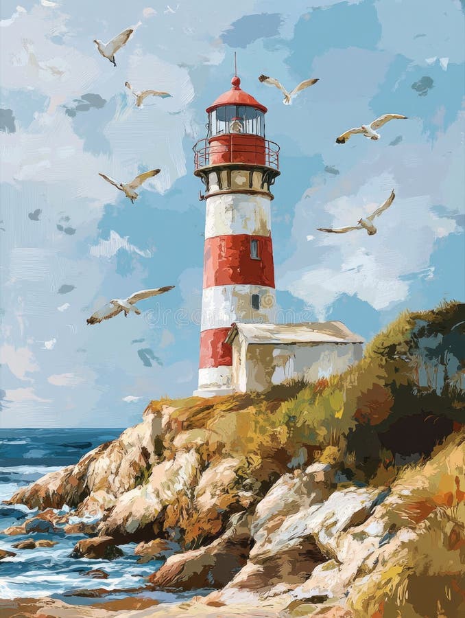 Lighthouse with Seagulls stock image. Image of lighthouse - 376508781