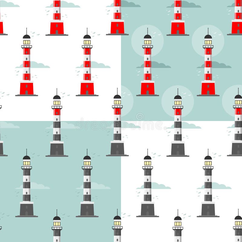 Lighthouse Seamless Pattern on a Blue Background Stock Vector ...