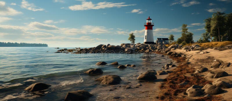 Lighthouse Searchlight Beacon Tower Island Beach Coast Stock ...