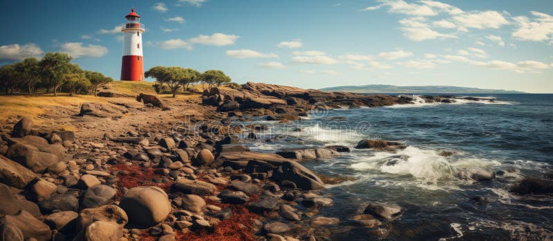 Lighthouse Searchlight Beacon Tower Island Beach Coast Stock ...