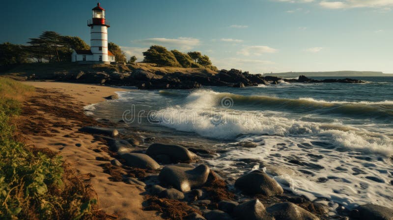 Lighthouse Searchlight Beacon Tower Island Beach Coast Stock ...