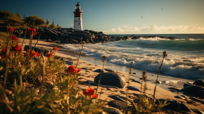 Lighthouse Searchlight Beacon Tower Island Beach Coast Stock ...
