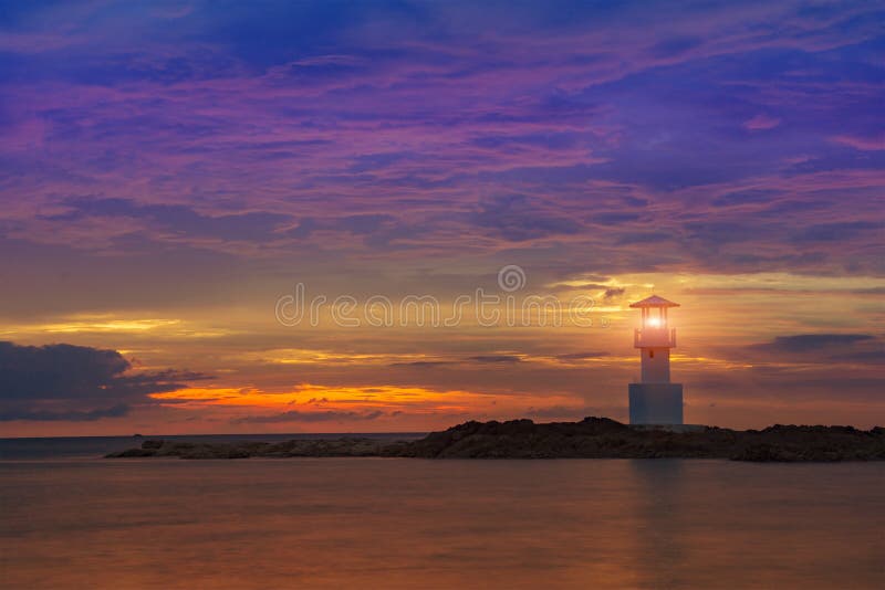 Lighthouse Seascape Sunset and Twilight Stock Image - Image of ...