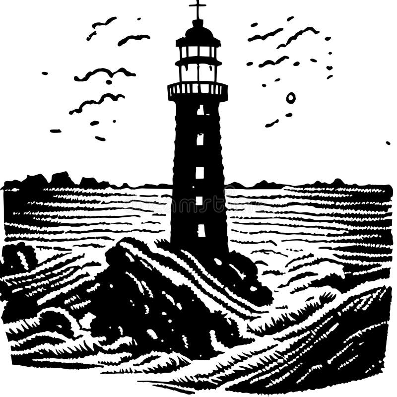 Lighthouse on the Seashore. Stock Illustration - Illustration of ...