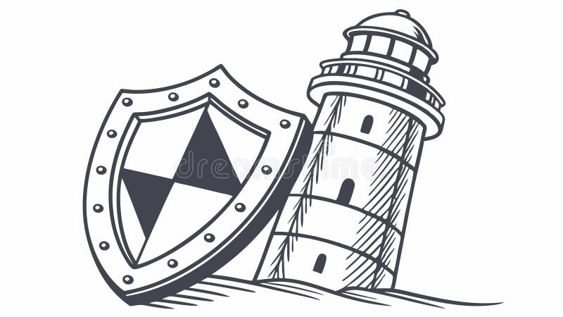 Lighthouse and Shield, Symbol of Protection and Guide, Vector Design ...