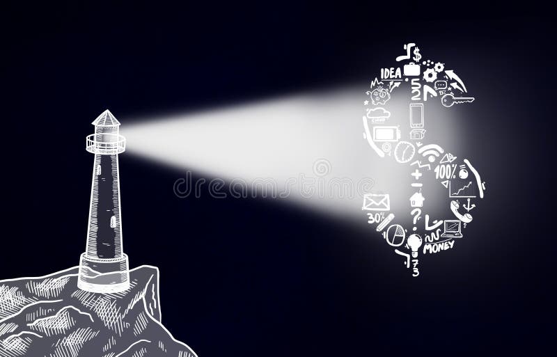Lighthouse Shines on Dollar Symbol Stock Photo - Image of economic ...