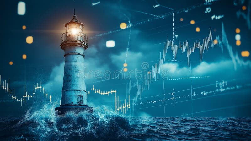 Lighthouse Shining Over Rough Financial Charts, Symbolizing Guidance ...