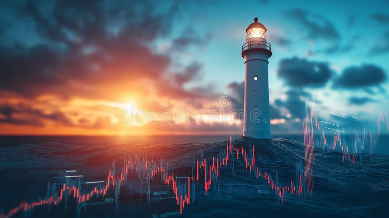 Lighthouse Shining Over Rough Financial Charts, Symbolizing Guidance ...