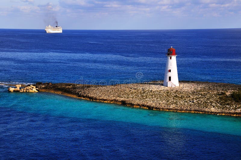 Lighthouse and ship stock photo. Image of coastline, building - 17682300