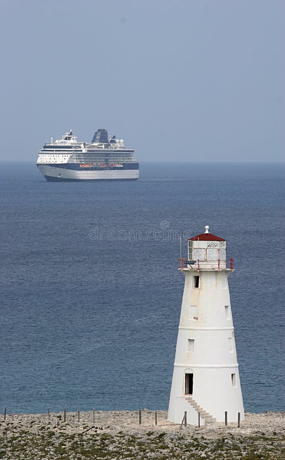 Lighthouse and Ship stock photo. Image of building, architecture - 2192256