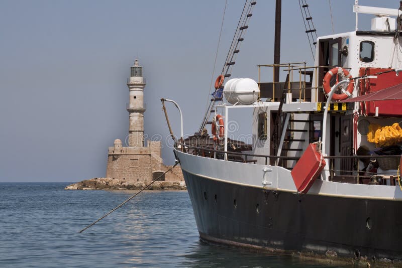 Lighthouse and ship stock image. Image of ship, nature - 20388643
