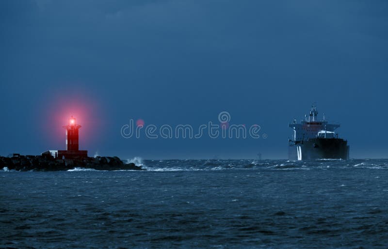 Lighthouse and the Ship stock photo. Image of help, lighthouse - 28136378