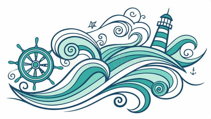 Lighthouse and Ship Illustration, Nautical Theme, Maritime Scene ...