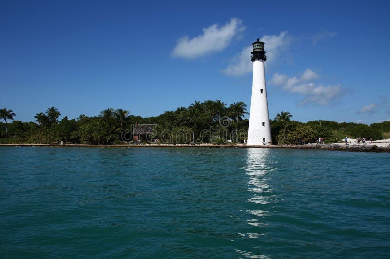 A Lighthouse is Shown in a Lagoon on the Shore of a Tropical Island ...