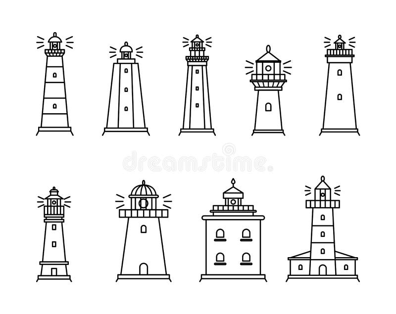 Lighthouse Sign Black Thin Line Icon Set. Vector Stock Vector ...