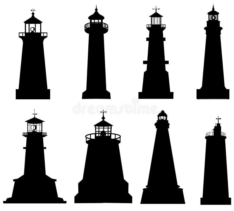Lighthouse silhouette set stock vector. Illustration of lighthouse ...