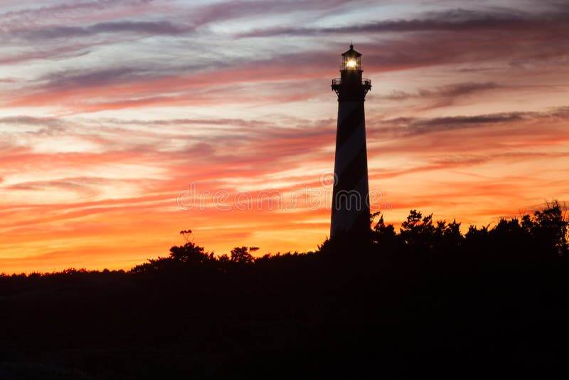 Cape Hatteras Lighthouse Silhouette Sunset Sky NC Stock Image - Image ...