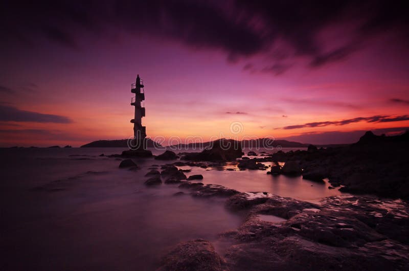 The Lighthouse of Sisiman Bay Stock Photo - Image of twilight ...