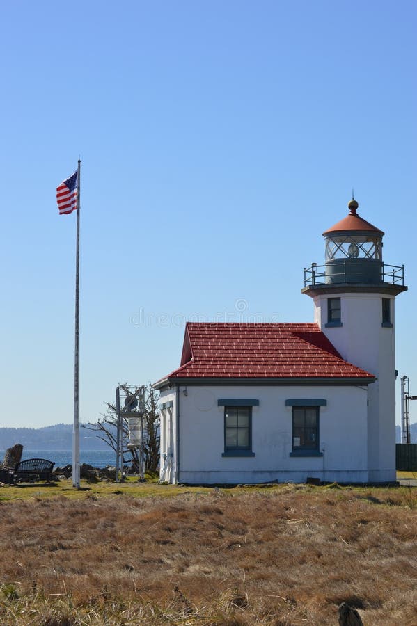 The Lighthouse Sits Along the Bank Stock Photo - Image of beach ...