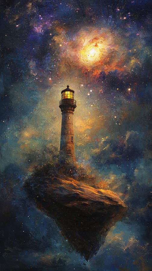Lighthouse in the Sky Emitting Bright Light during Twilight Creating a ...