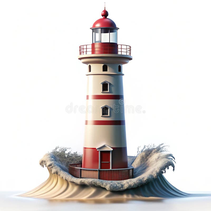 Simple Lighthouse with Waves Isolated White Background Stock ...