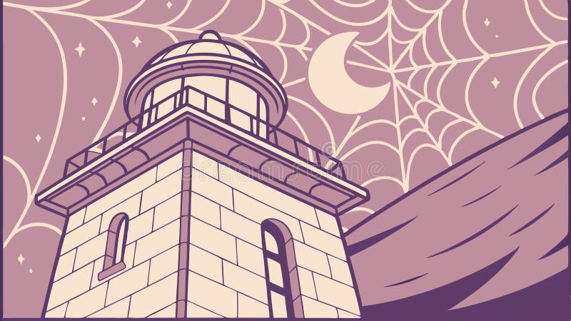 Lighthouse with Spiderweb and Moon, Spooky Nautical Scene, Vector ...