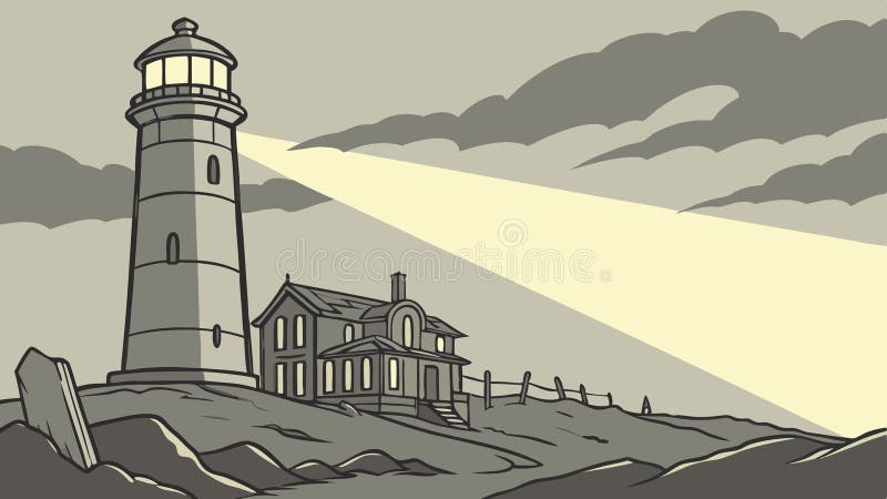 Lighthouse with Spotlight Beam Vector Illustration, Guiding Light Art ...