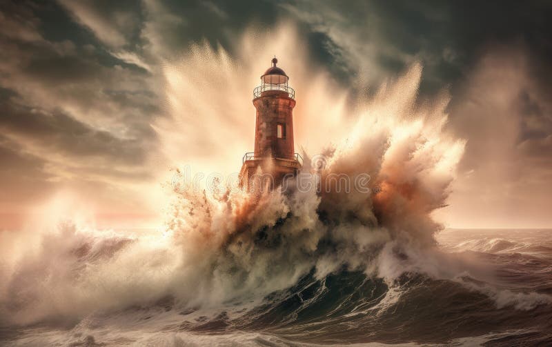 Lighthouse Standing Strong Against Powerful Waves. Created by ...