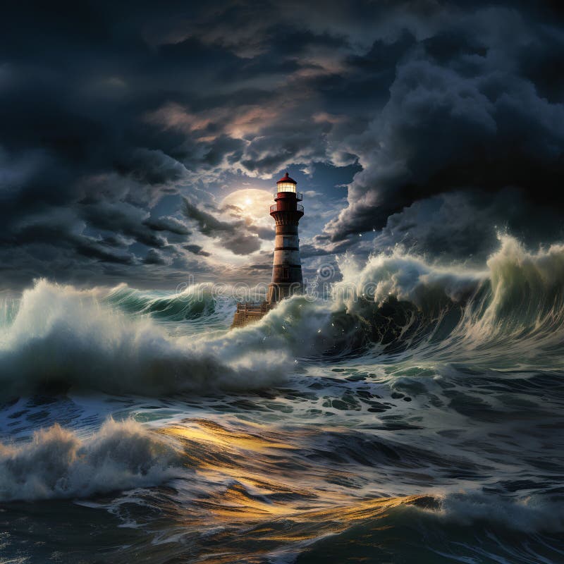 Lighthouse Standing Tall Against a Backdrop of the Raging Sea. AI ...