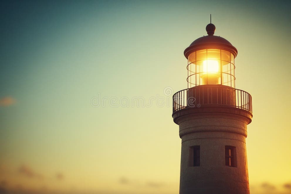 A Lighthouse Standing Tall As the Sun Sets Behind it, Casting a Warm ...