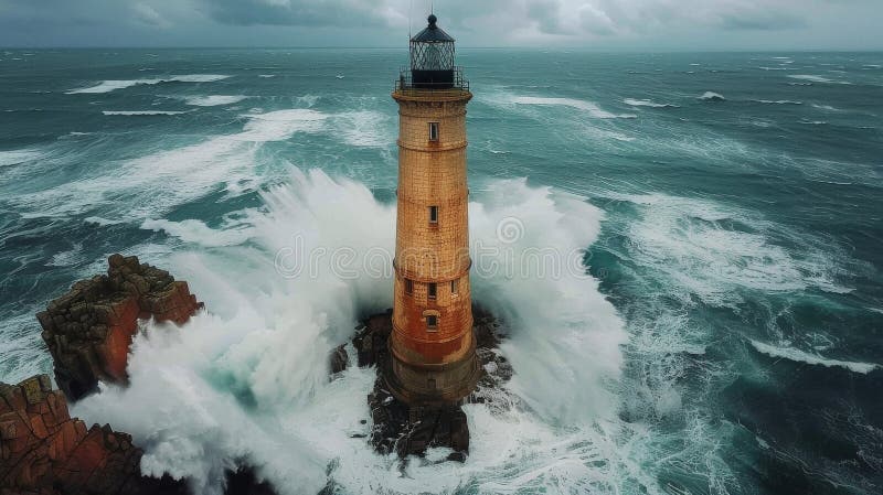Lighthouse Standing in Vast Ocean Stock Photo - Image of tall, maritime ...