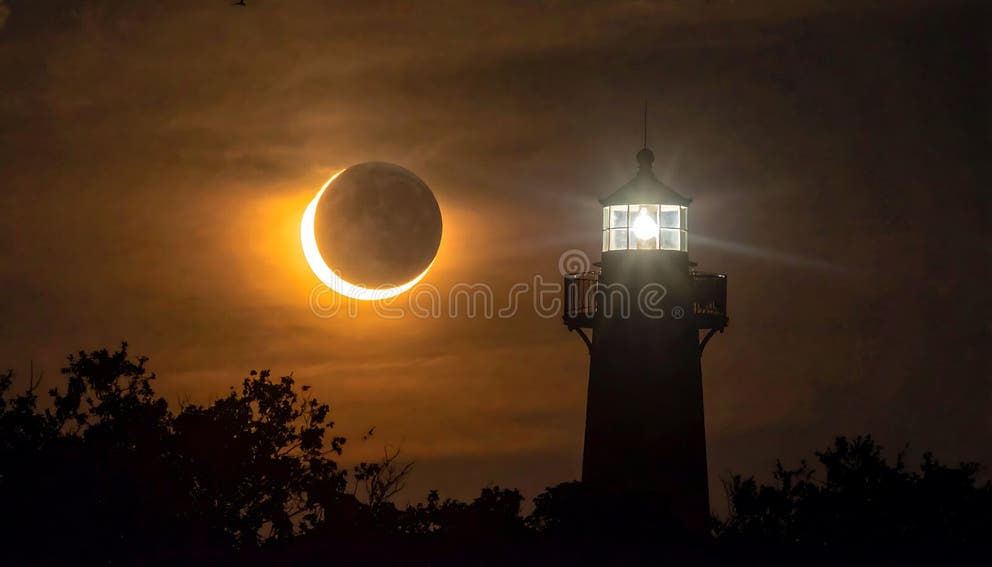 Lighthouse Silhouetted Against Solar Eclipse: a Celestial Dance of ...