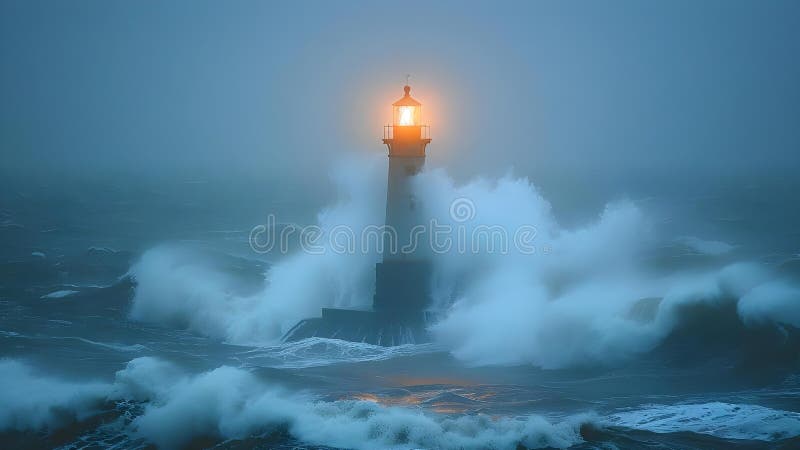 Lighthouse Stands Strong in Storm Shining Light of Hope and Resilience ...