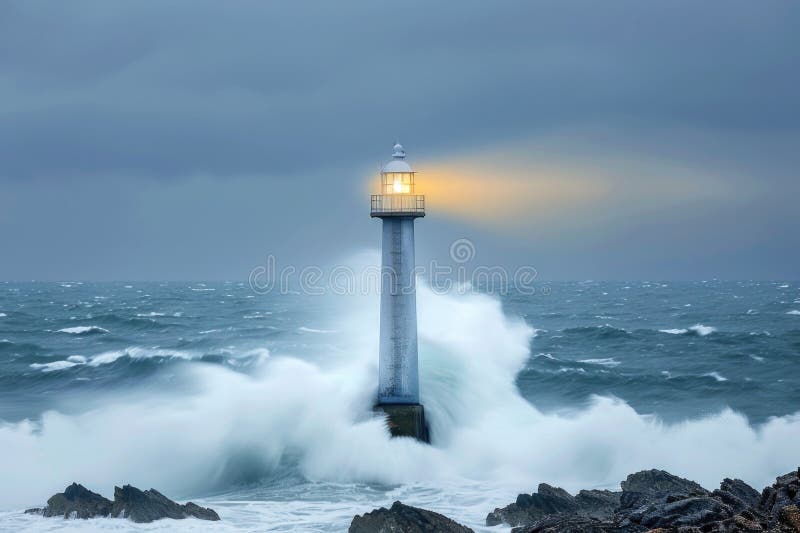 A Lighthouse Stands Tall and Steadfast, Its Light Shining Brightly As ...