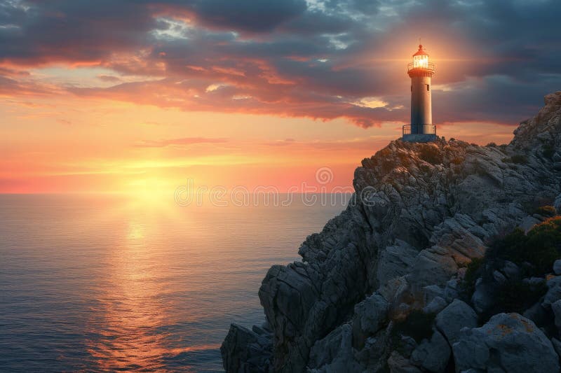 A Lighthouse Stands on Top of a Cliff, Providing a Guiding Light for ...