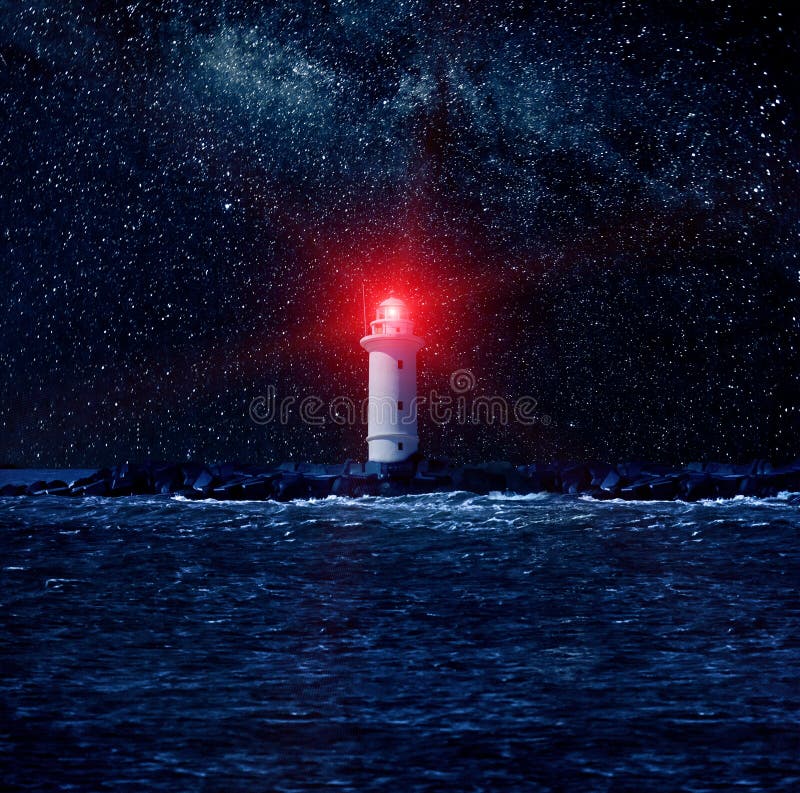 Storm Waves Over the Lighthouse Stock Photo - Image of dramatic, blue ...