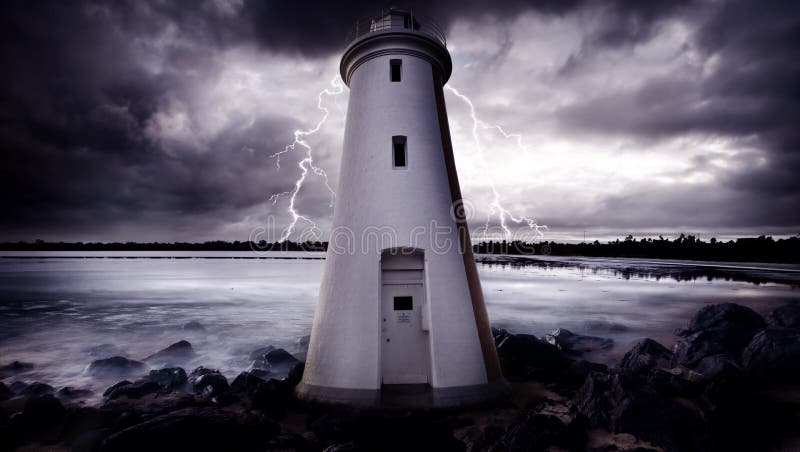 Lighthouse Storm stock photo. Image of bolt, purple, clouds - 16125322