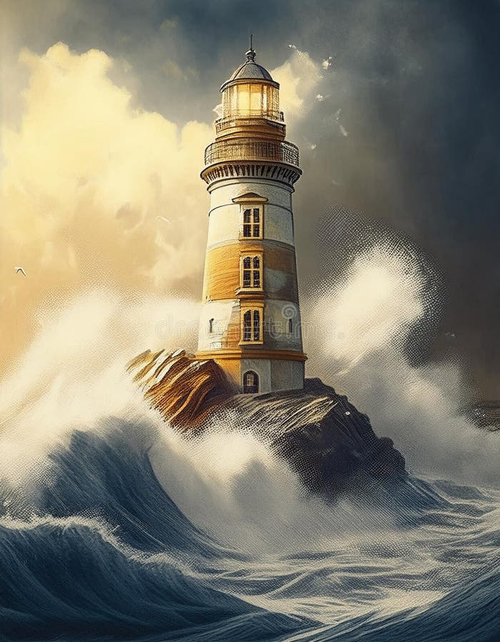 Lighthouse in a Storm Cartoon Stock Photo - Image of autumn, landscape ...