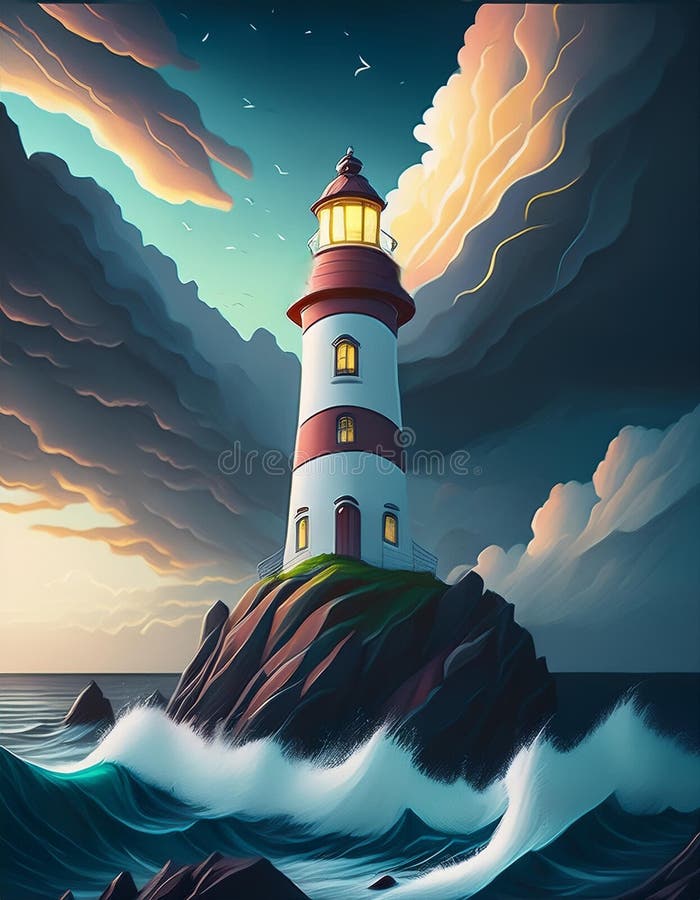 Lighthouse in the Storm Cartoon Stock Illustration - Illustration of ...