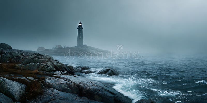 Lighthouse in a Storm Dramatic Coastal Scene Stock Illustration ...