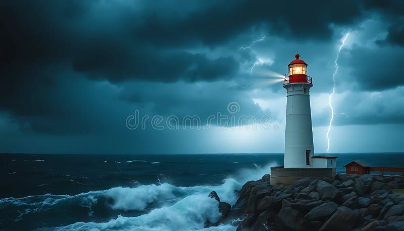 Ocean Waves Storm Lighthouse