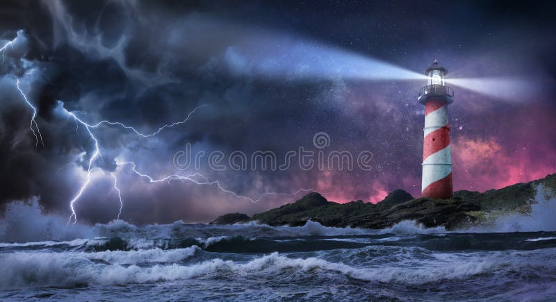Lighthouse in Storm - Leader and Vision Concept Stock Photo - Image of ...